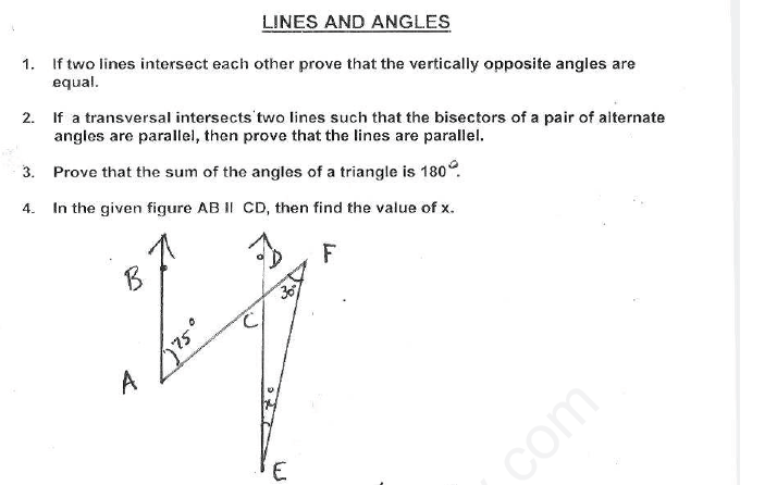CBSE Class 9 Mathematics Lines and Angles Assignment Set D